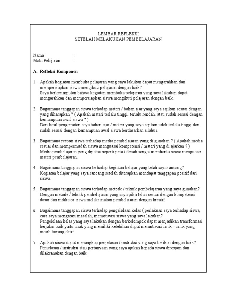 Refleksi Pembelajaran | PDF