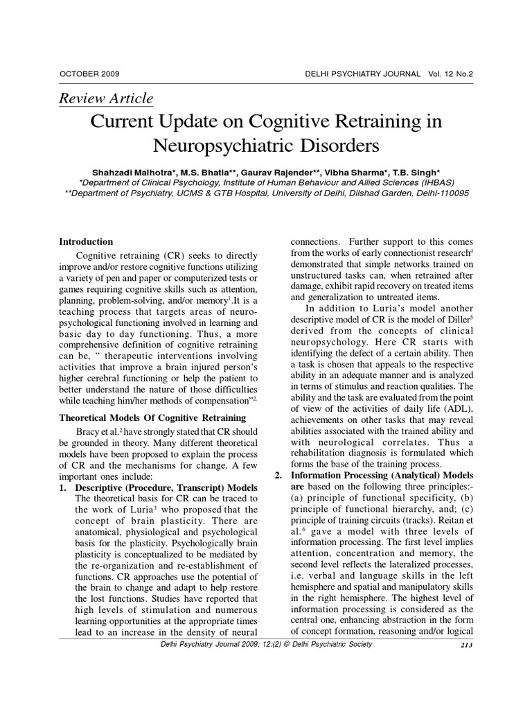 Cognitive Retraining | PDF | Attention | Mental Disorder