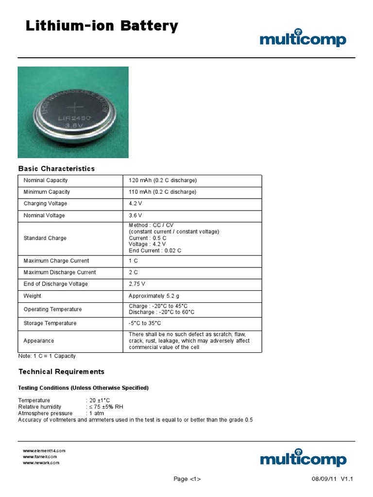 Lithium-Ion Battery: Basic Characteristics | PDF | Lithium Ion Battery ...