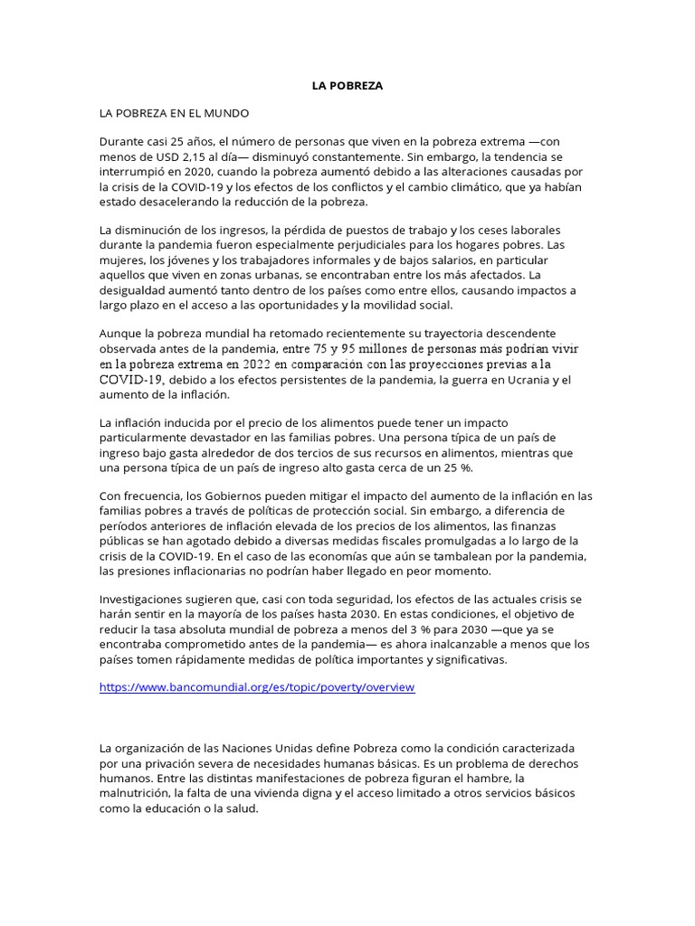 La Pobreza | PDF | Pobreza | Pobreza e indigencia