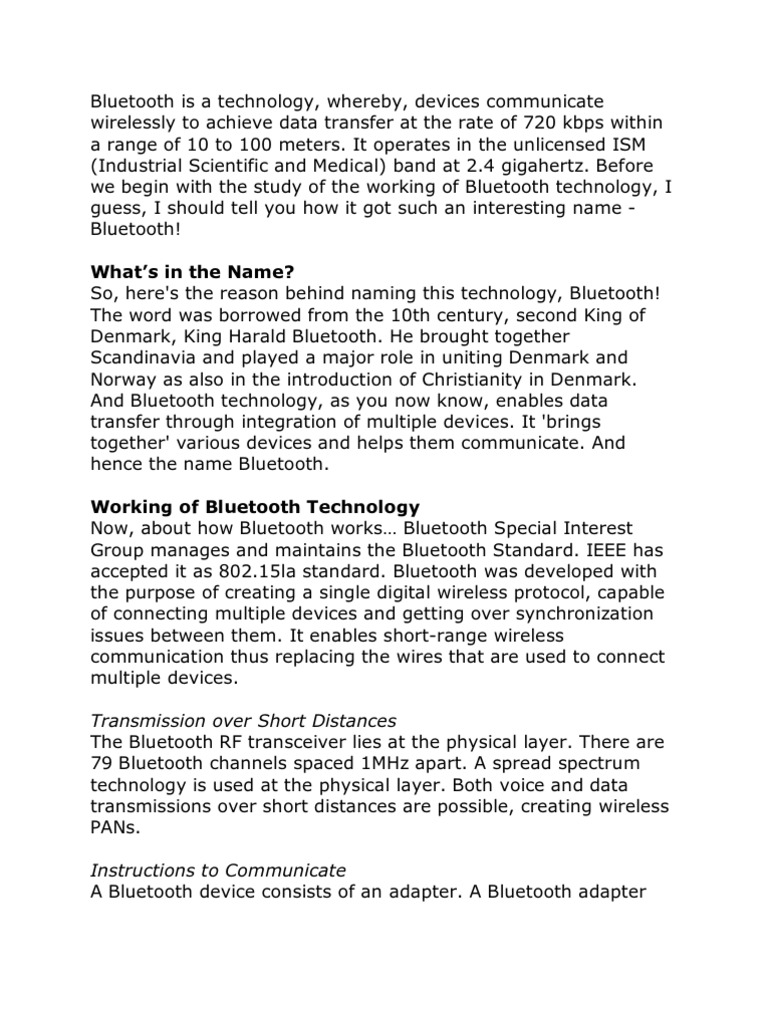Bluetooth Is A Technology | PDF | Bluetooth | Computer Network