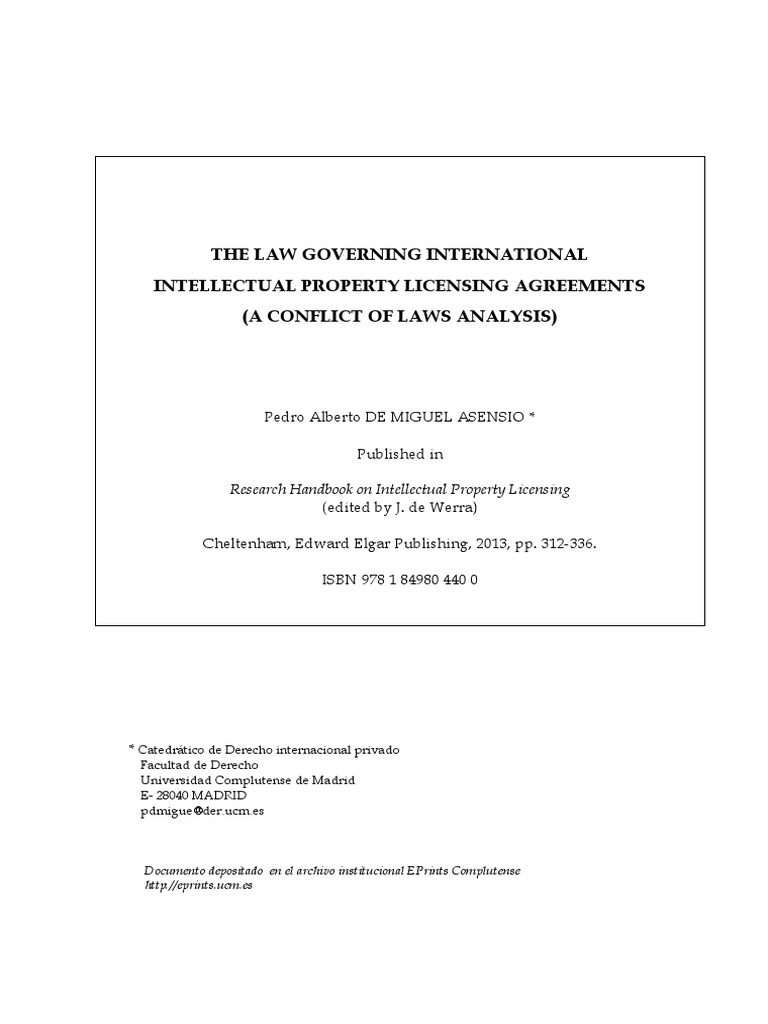 The Law Governing International License Agreements 2013 | PDF | License | Intellectual Property