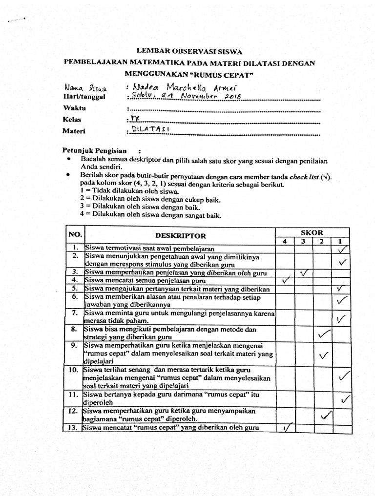 Lembar Observasi Siswa | PDF