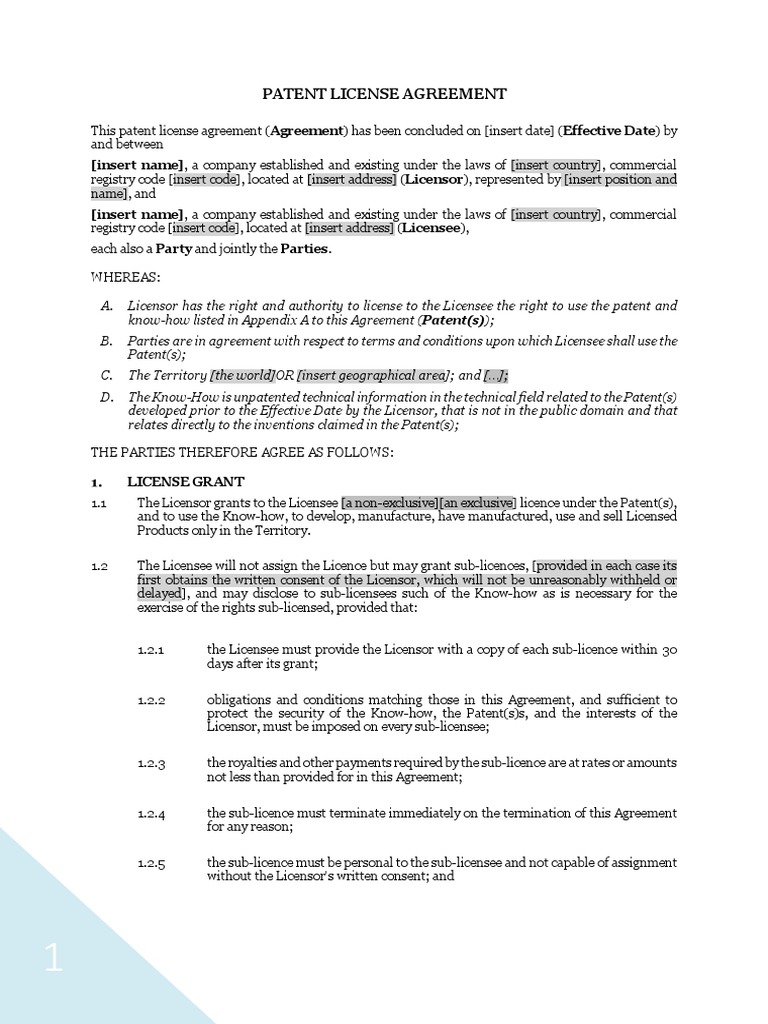 Patent License Agreement Guide | PDF | License | Liquidation