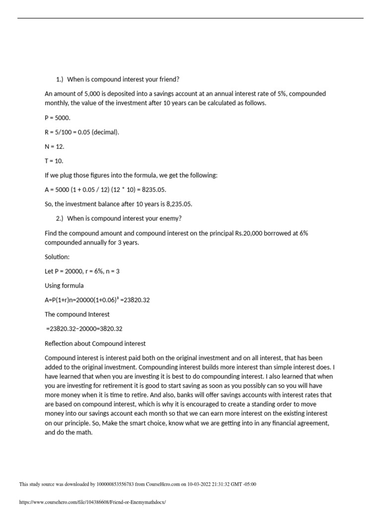 Friend or Enemy Math | PDF | Interest | Compound Interest