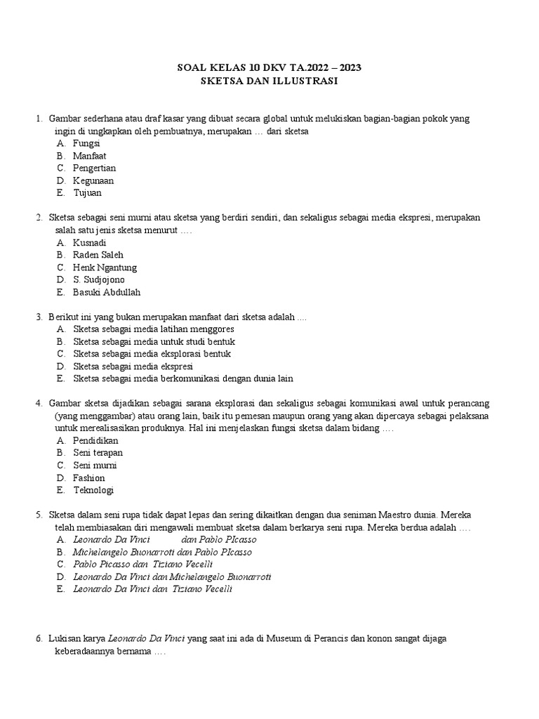 Soal Sketsa DN Ilustrasi - 10 DKV | PDF