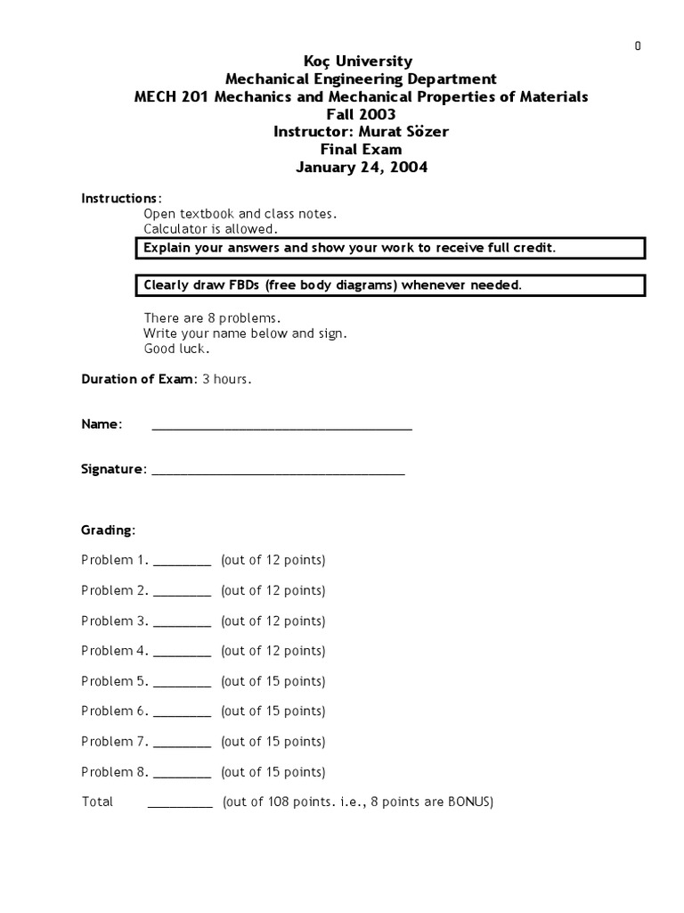 Exam 3 2003 Problems | PDF