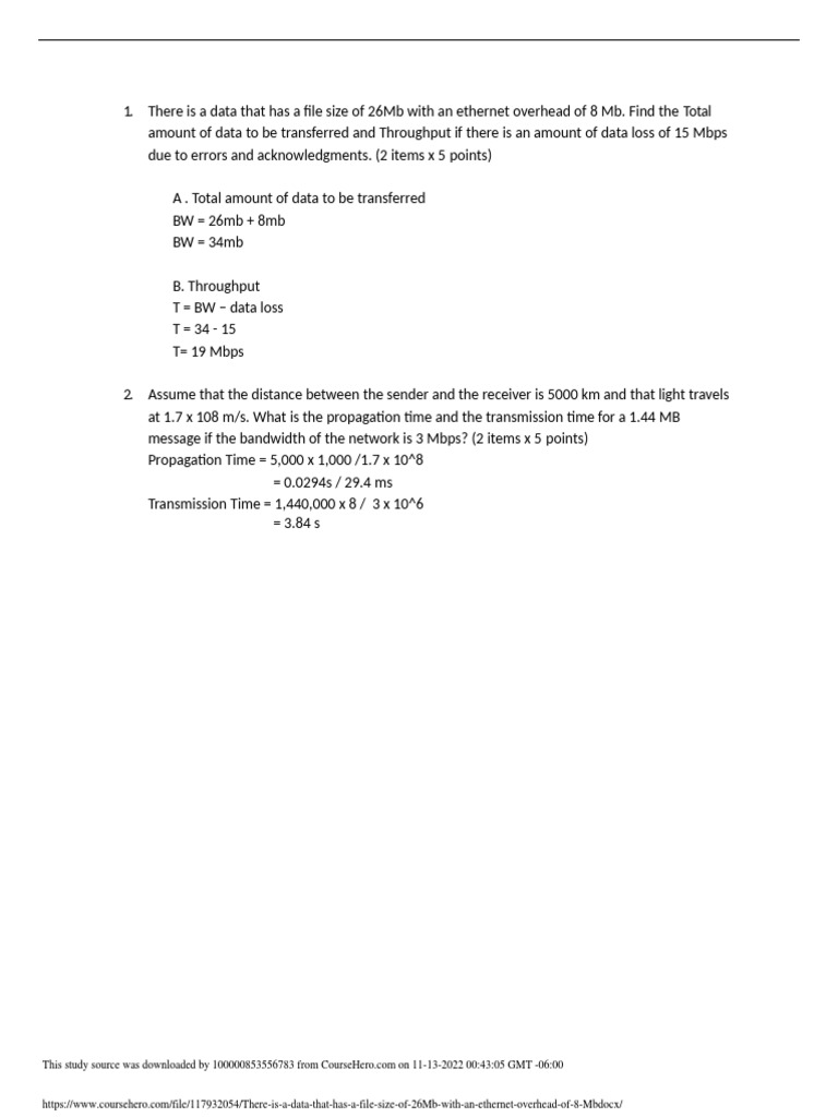 There Is A Data That Has A File Size of 26Mb With An Ethernet Overhead of 8 MB | PDF | Bit Rate ...
