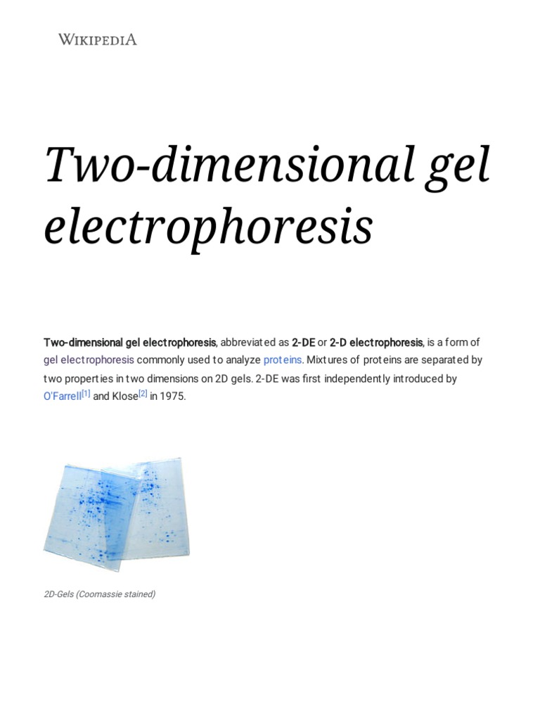 Two-Dimensional Gel Electrophoresis - Wikipedia | PDF | Gel ...