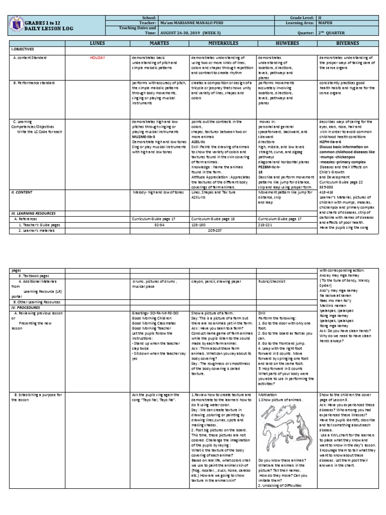 DLL - Mapeh 2 - Q2 - W3 | PDF