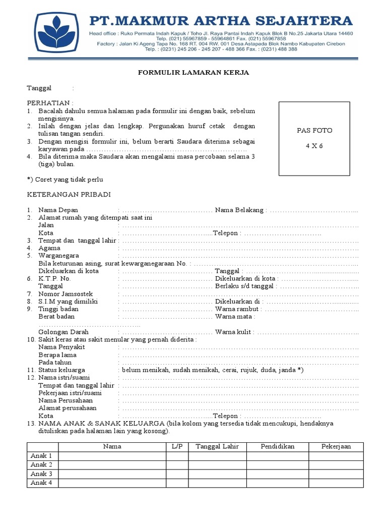 Formulir Isian Pelamar | PDF