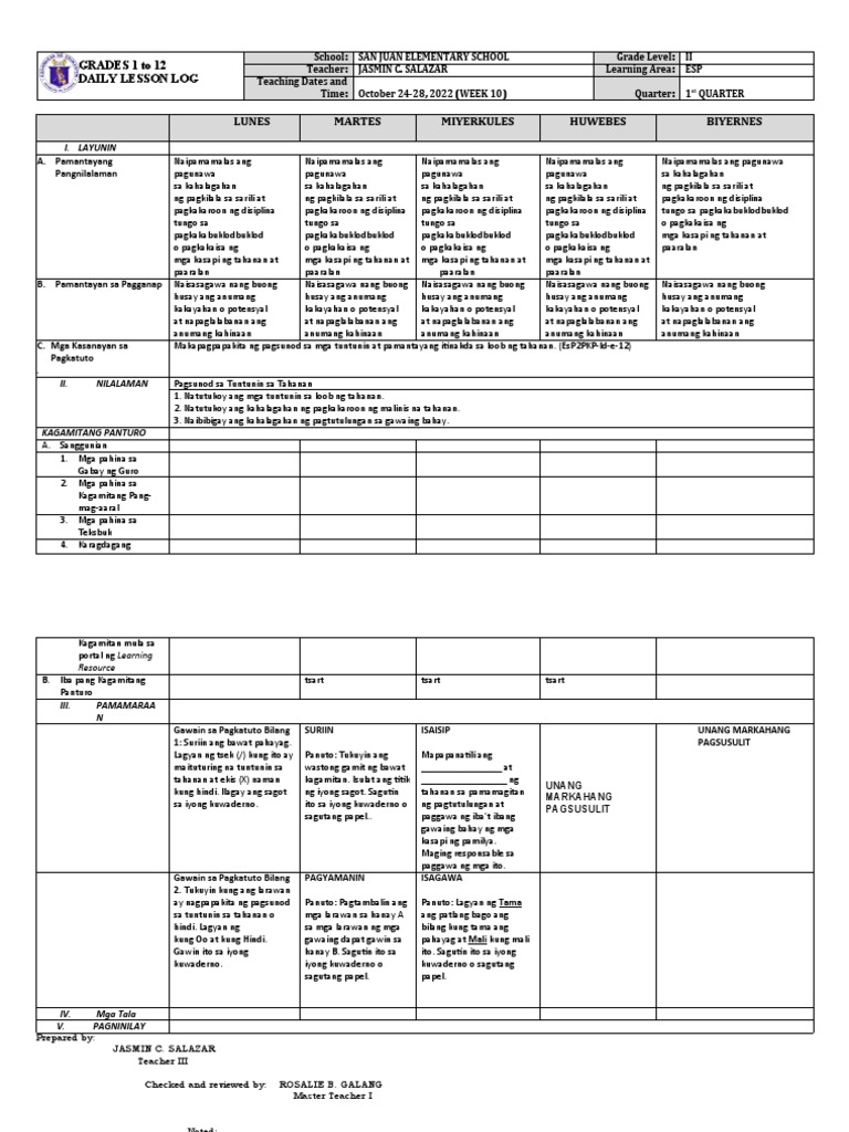 DLL Esp-2 Q1 W10 | PDF