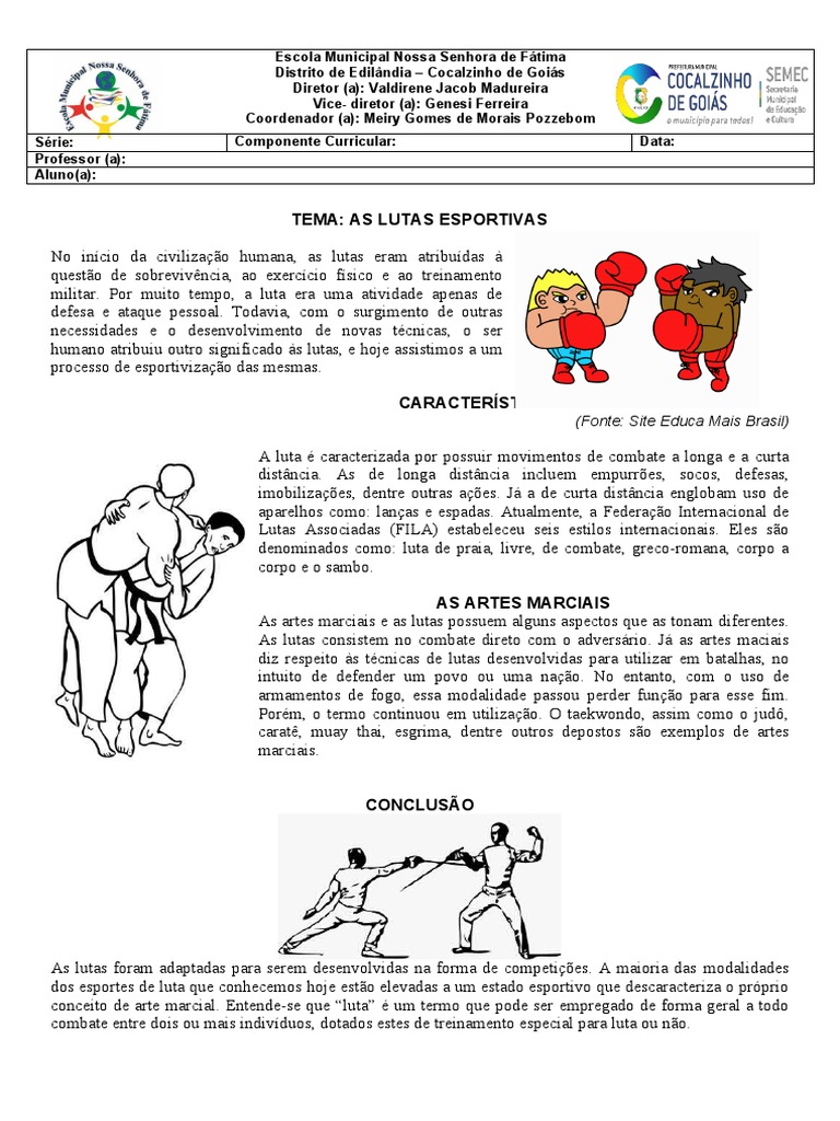 As lutas esportivas e suas características | PDF | Karatê | Esportes de ...