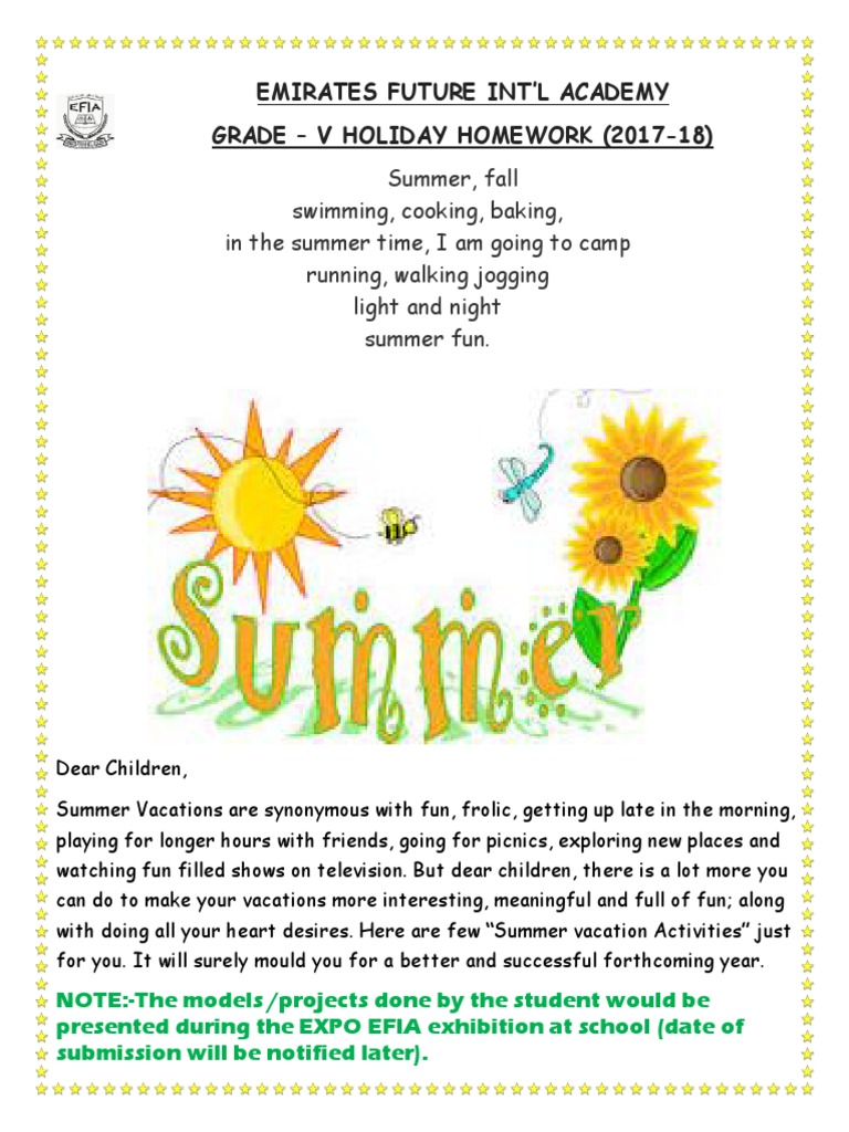 Grade 5 Summer Holiday Homework Guide | PDF | Books | Linguistics