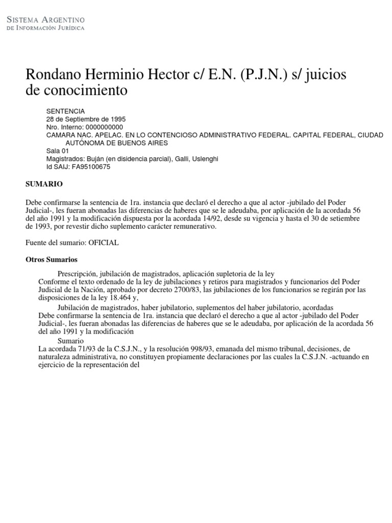 Rondano Herminio Hector C - E.N. (P.J.N.) S - Juicios de Conocimiento | PDF