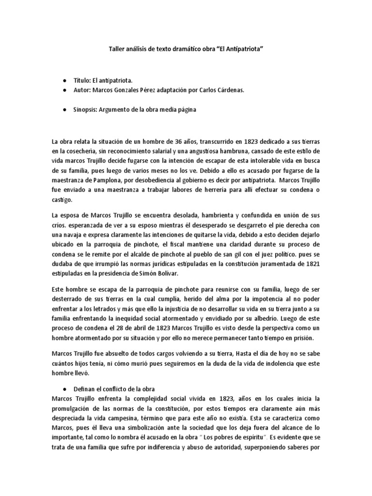 Taller Análisis de Texto Dramático Obra | PDF