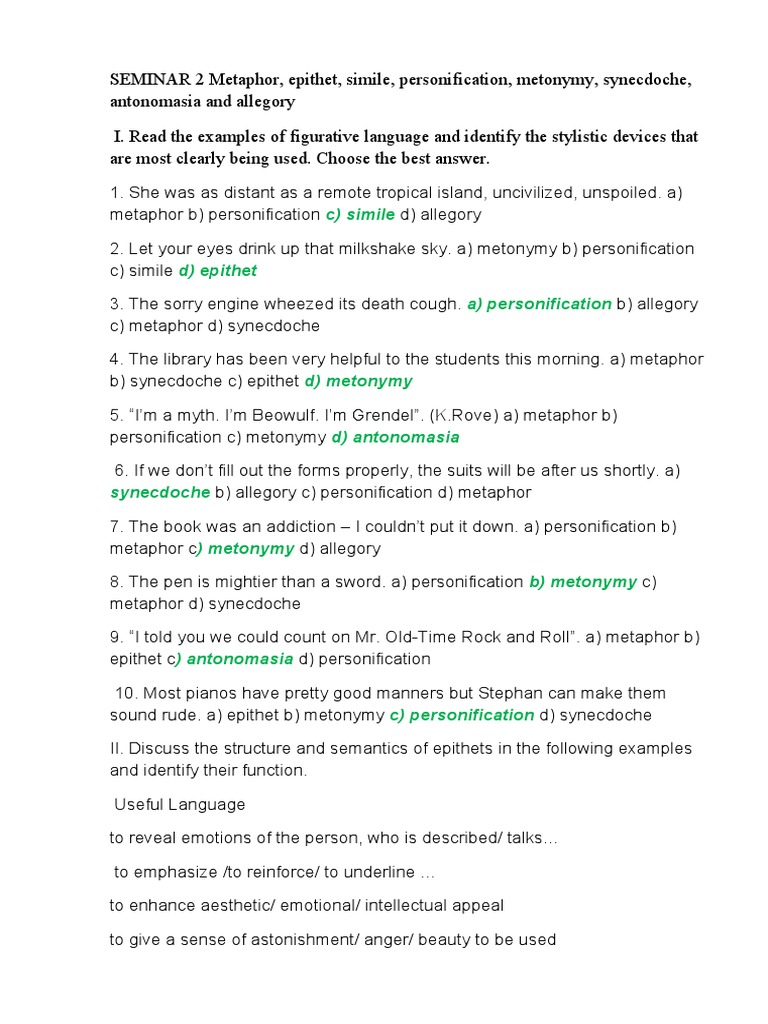 SEMINAR 2 Metaphor | PDF | Metaphor | Rhetorical Techniques