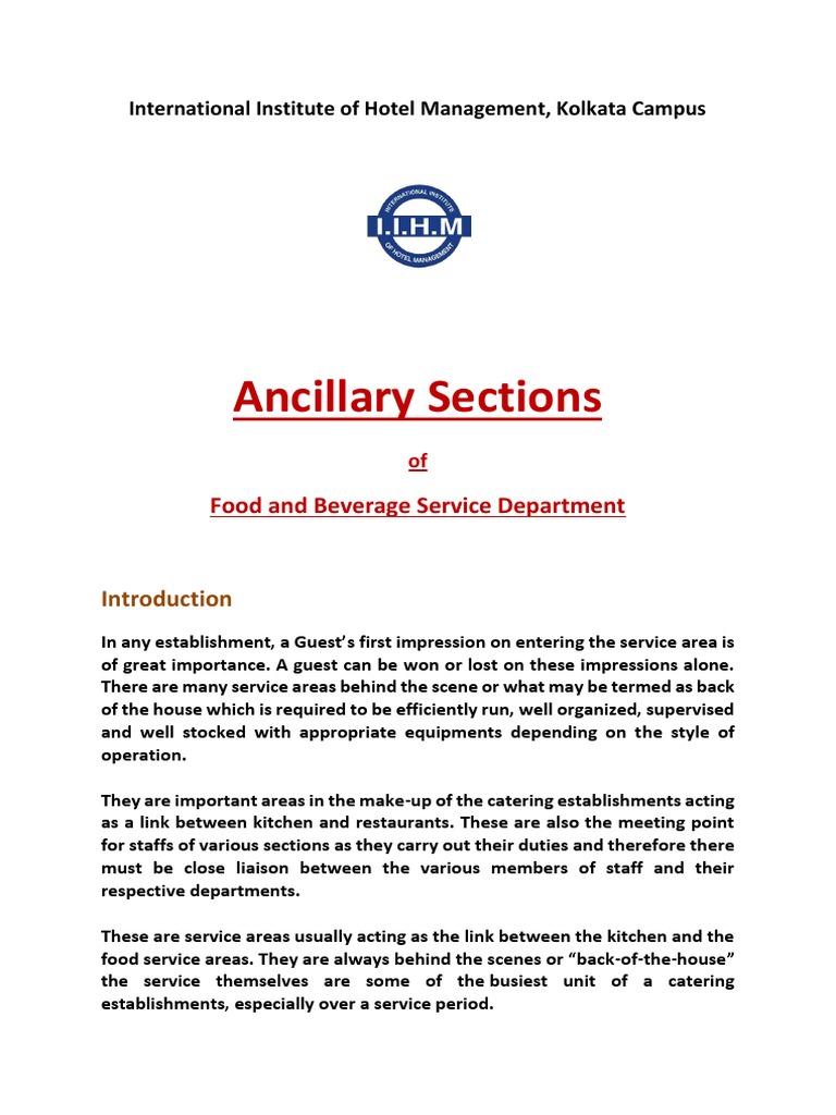 Ancillary Sections of F&B | PDF | Tableware | Pantry