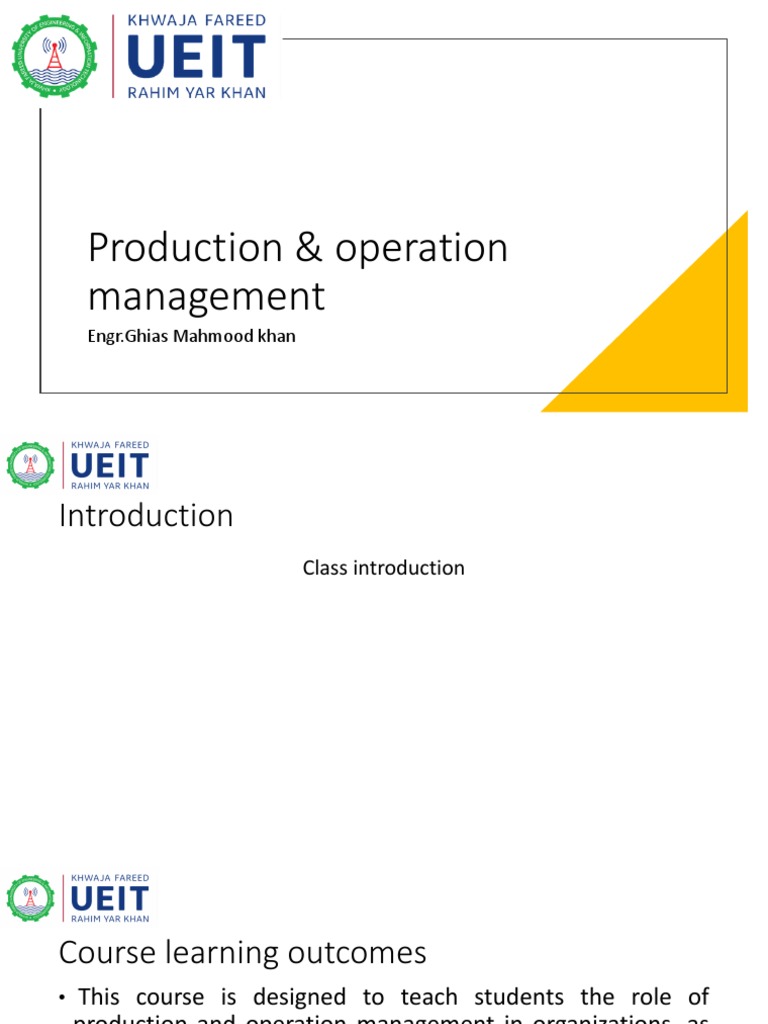 Production & Operation Management Introduction Lecture-01 | PDF ...