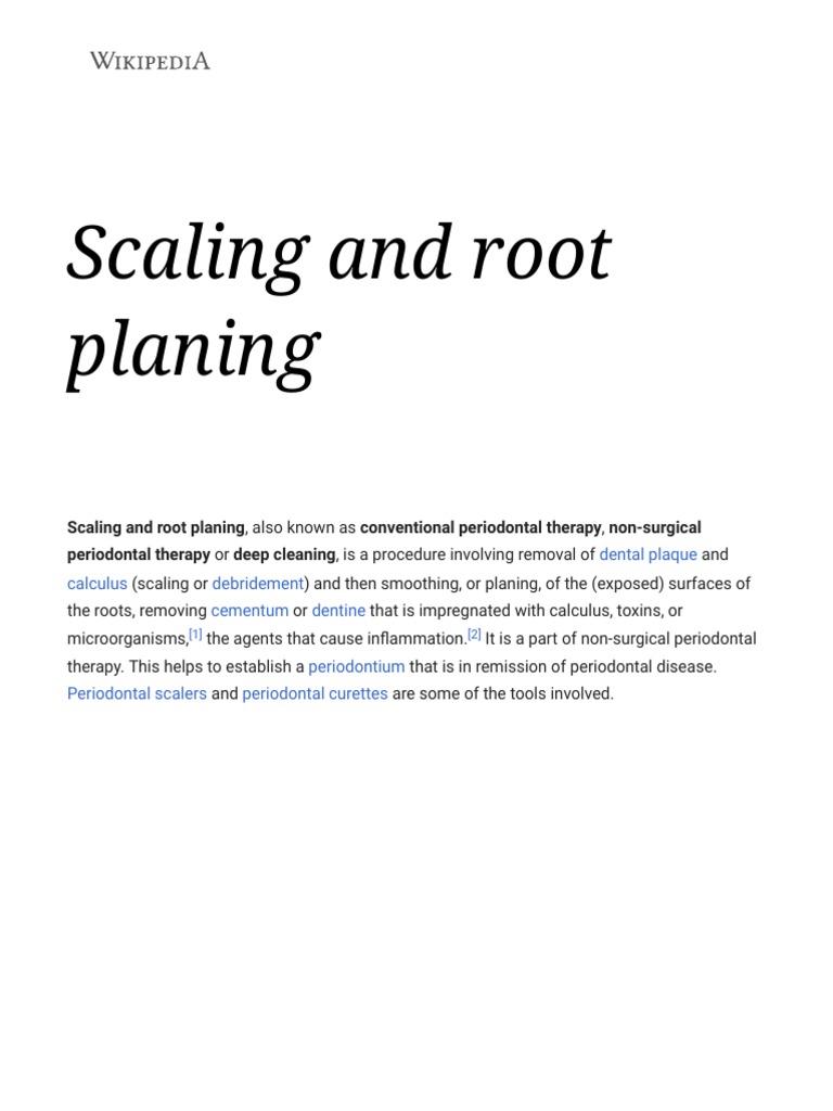 Scaling and Root Planing - Wikipedia | PDF | Periodontology | Dentistry