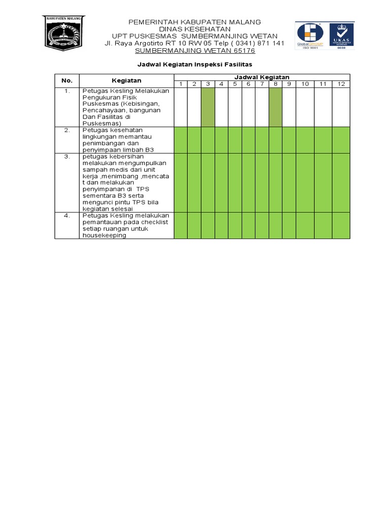 Jadwal Inspeksi Dan Monev Fasilitas | PDF
