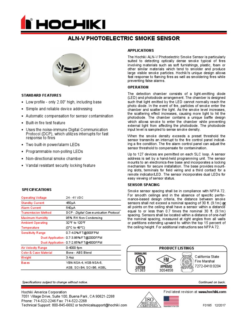 Detector Analogo Hochiki - ALN-V - 12-2017 | PDF