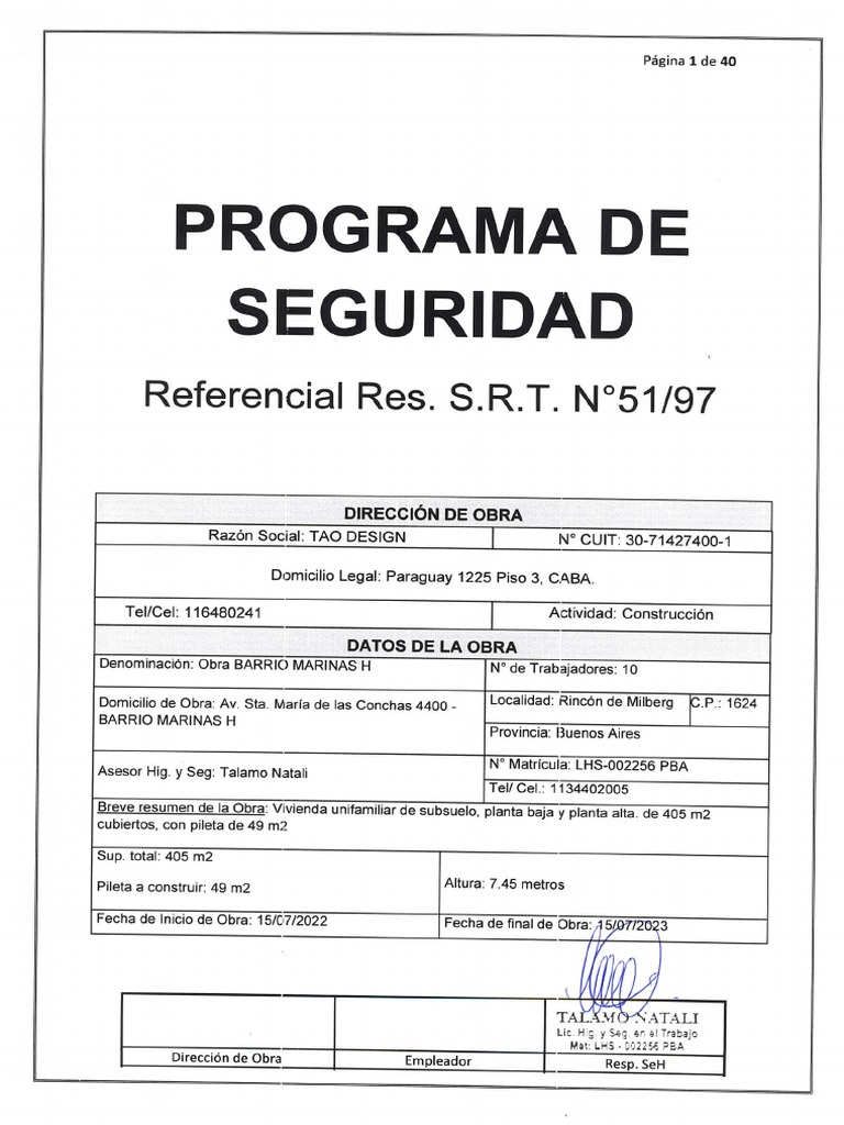 Prog. de Seguridad Referencial Res. SRT 51 - 97 - BARRIO MARINAS H | PDF