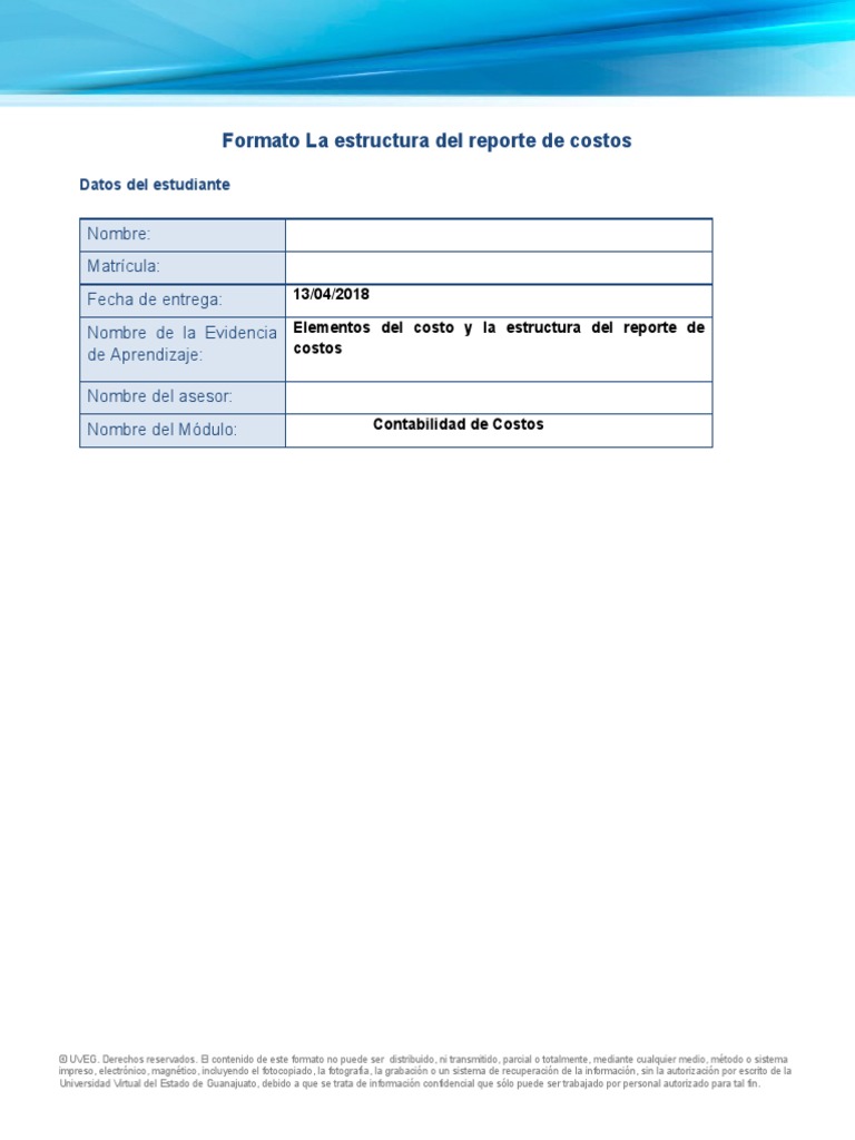 Elemento de Costo y Su Estructura Del Reporte de Costo | PDF