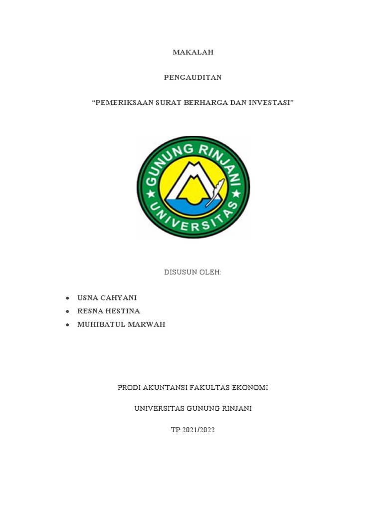 Pemeriksaan Surat Berharga Dan Investasi | PDF