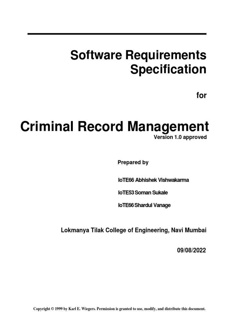 Criminal Record Management: Software Requirements Specification | PDF