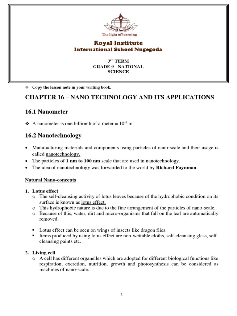 Grade 9 Science - Nano Technology | PDF