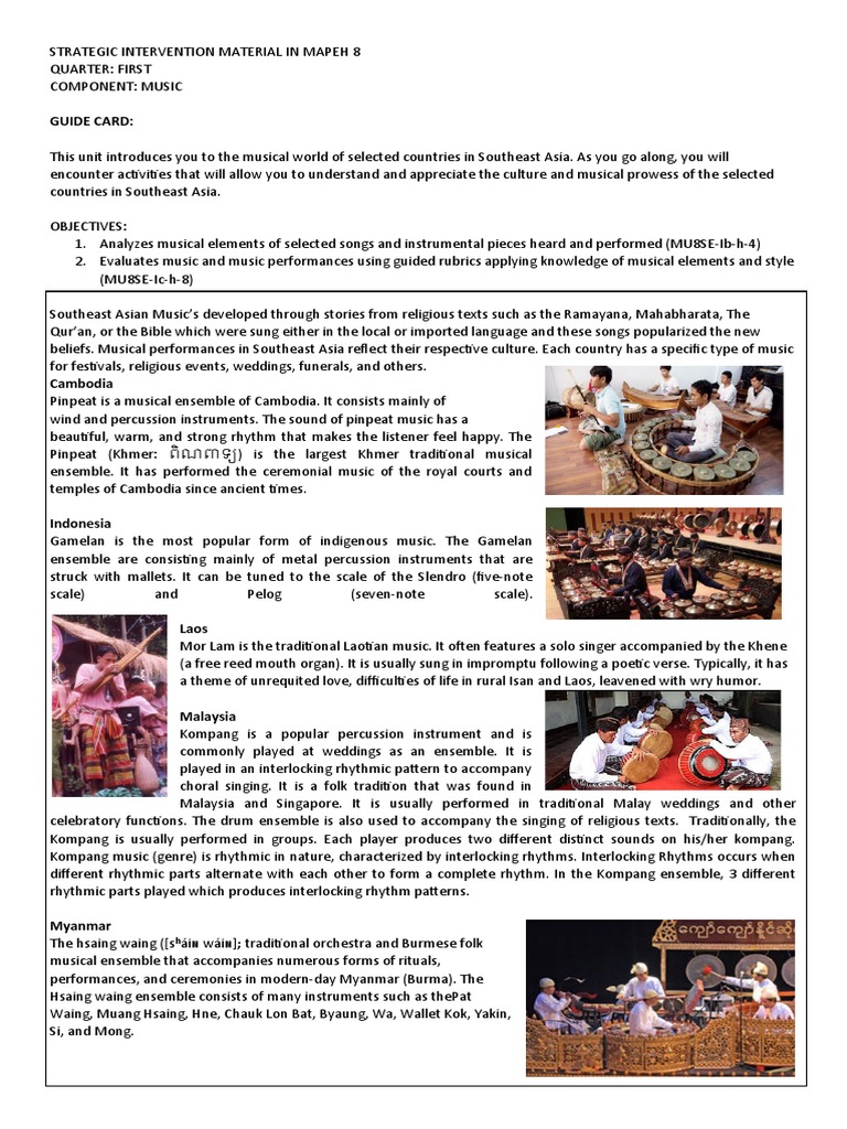 SOUTHEAST ASIAN MUSIC GUIDE | PDF | Performing Arts