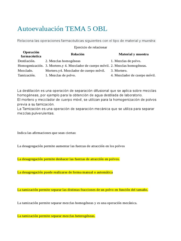 Autoevaluación Tema 5 Obl | PDF | Destilación | Cristalización