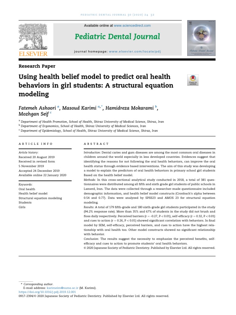 Ashoori Et Al. - 2020 - Using Health Belief Model To Predict Oral Health Behaviors in Girl ...