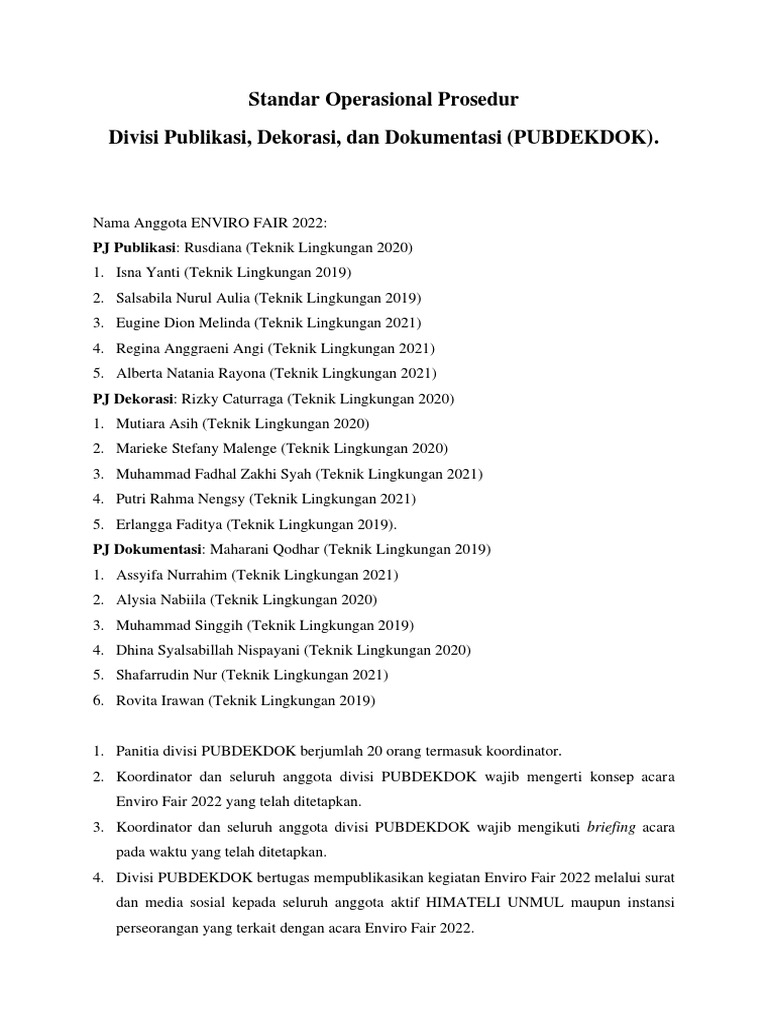 Sop PDD Enviro Fair 2022 | PDF