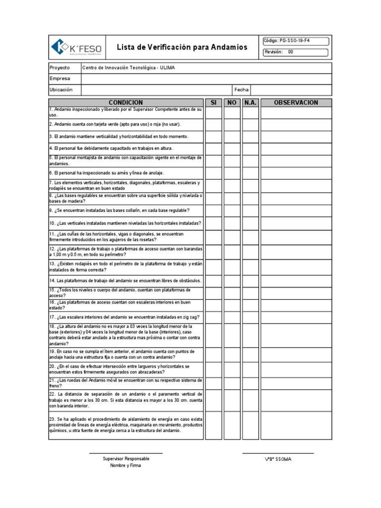 Check List de Andamios | PDF | Andamio