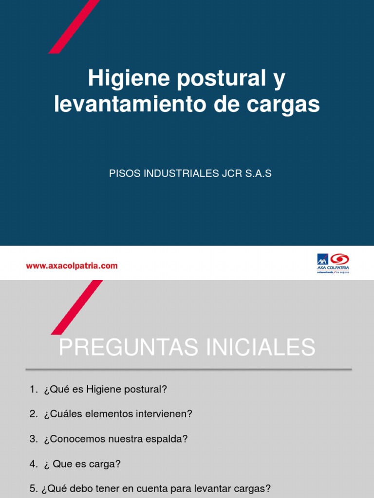 Higiene Postural y Levantamiento Manual de Carga | PDF | La columna vertebral | Dolor lumbar