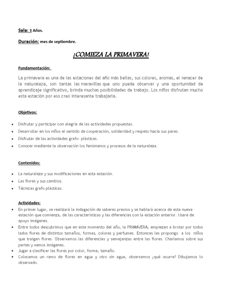 Planificacion Primavera | PDF | Temporada de primavera)