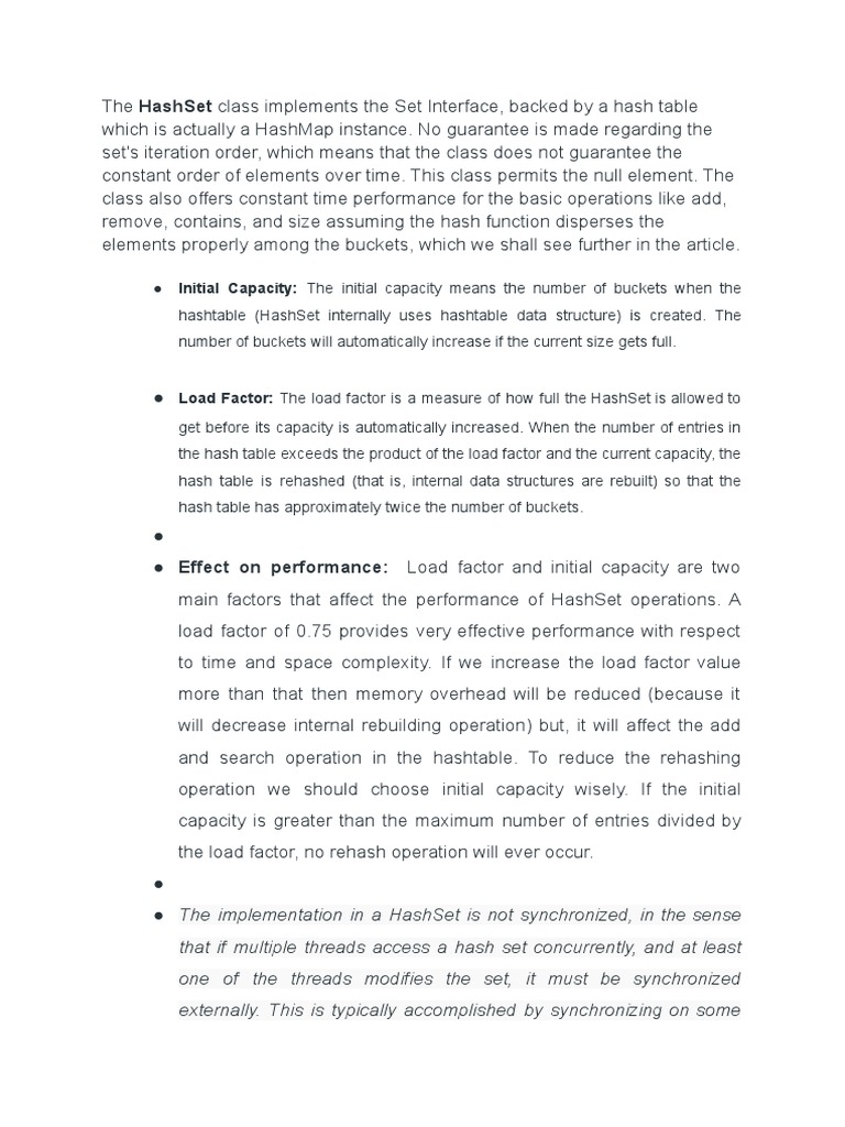 HashSet class implements Set using a hash table | PDF | Algorithms | Data