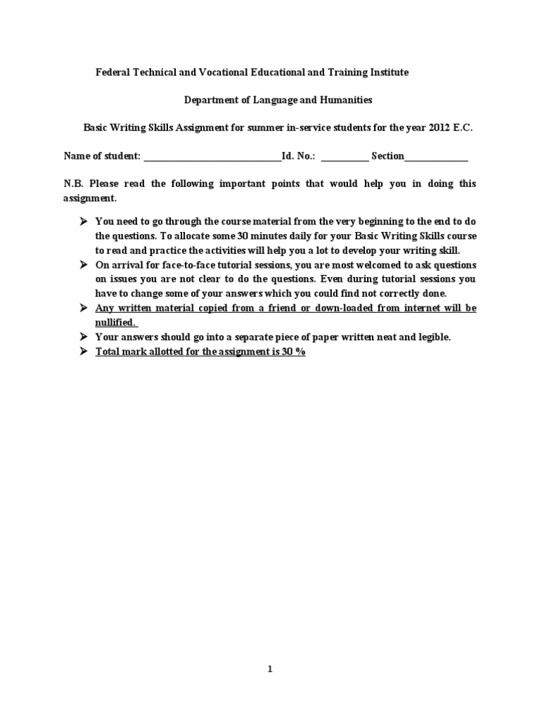 Assigment For Basic Writing Skill | PDF