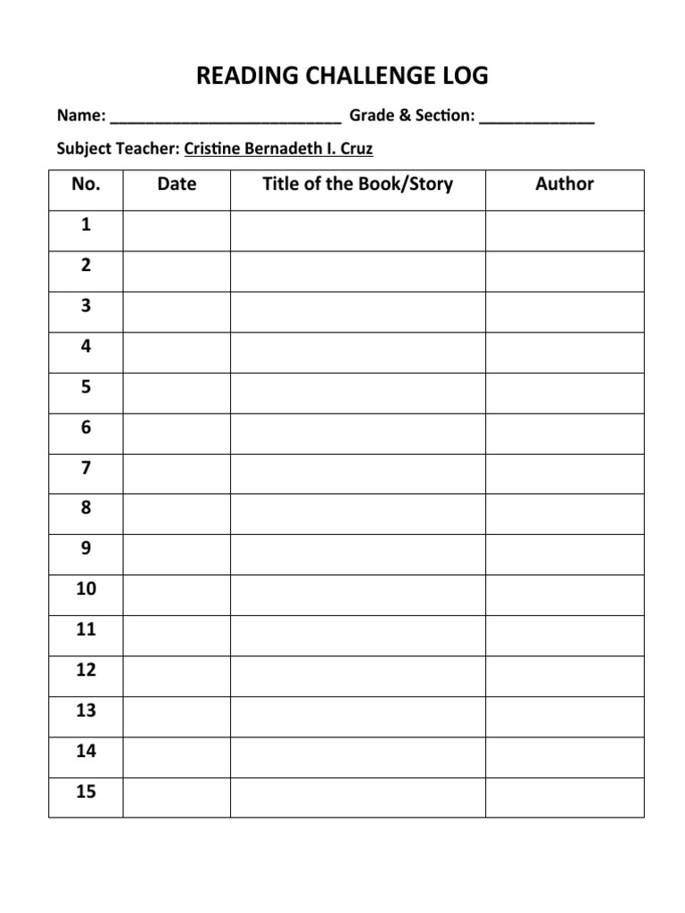 Reading Challenge Log Sheet | PDF