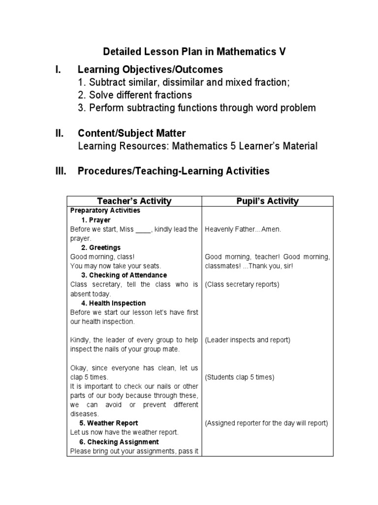 Detailed Lesson Plan in Mathematics V | PDF
