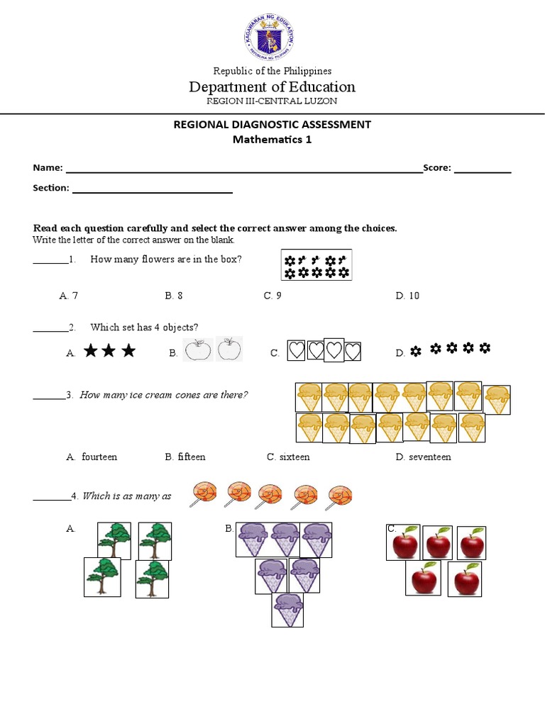 Mathematics 1 Diagnostic Test 1ST To 4TH Qtr. 2022 2023 | PDF