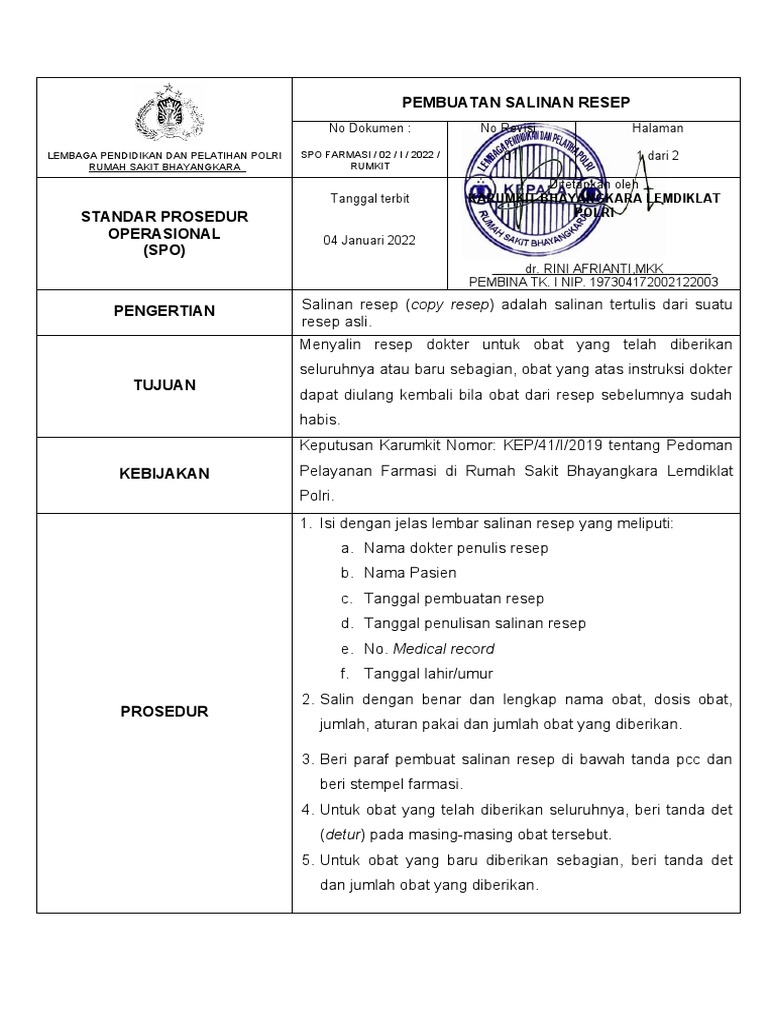 Pembuatan Salinan Resep | PDF