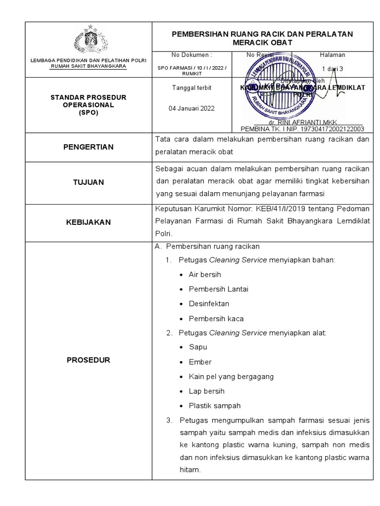 Pembersihan Ruang Racik Dan Peralatan Meracik Obat | PDF
