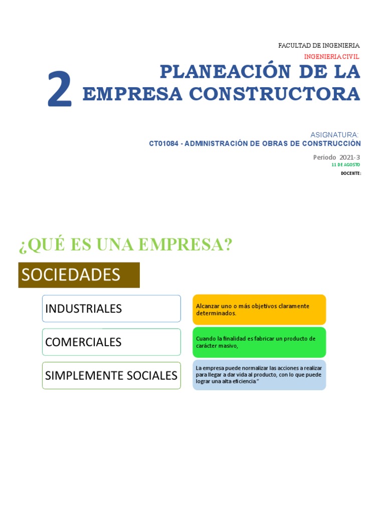 PLAN DE LA EMPRESA CONSTRUCTORIA 3 Agt 22 | PDF | Business | Planificación
