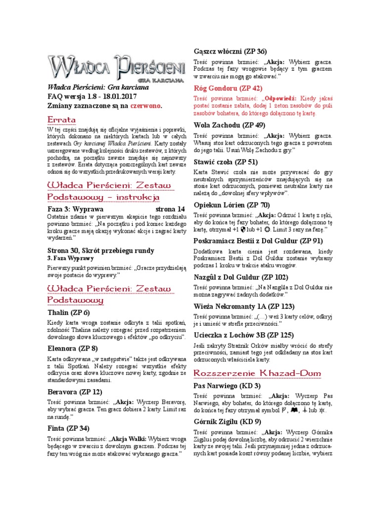 Wladca Pierscieni Lcg Faq Biale Pdf