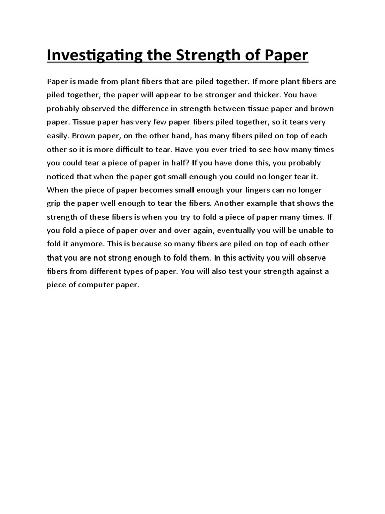 Investigating The Strength of Paper | PDF