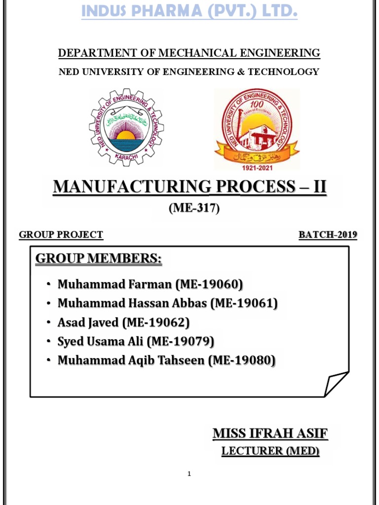 Indus Pharma Manufacturing Process Report | PDF