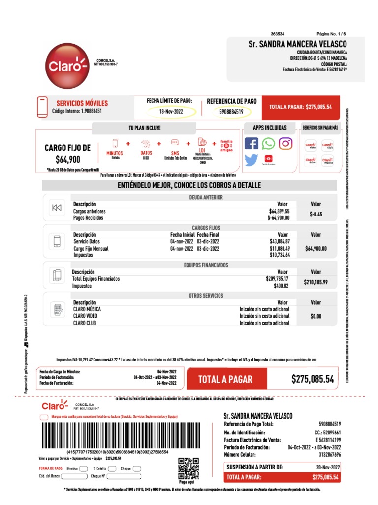 LLego Tu Factura Claro Movil | PDF